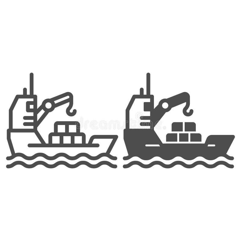 Cargo Containers on Vessel Line and Solid Icon, Shipping Concept ...