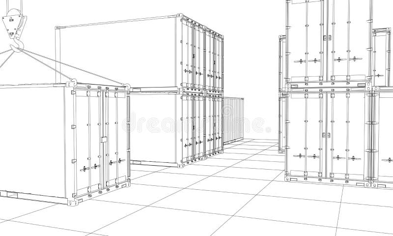 Cargo Containers. Wire-frame Style Stock Illustration - Illustration of ...