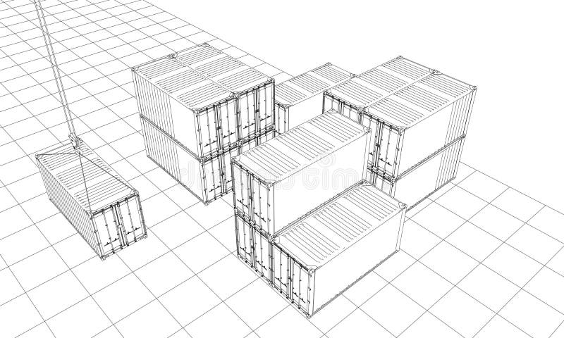 Cargo Containers. Wire-frame Style Stock Illustration - Illustration of ...