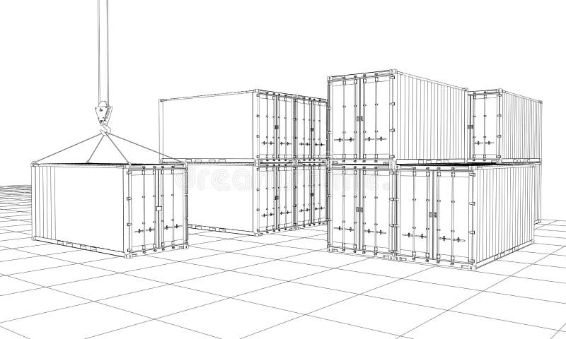 Cargo Containers. Wire-frame Style Stock Illustration - Illustration of ...