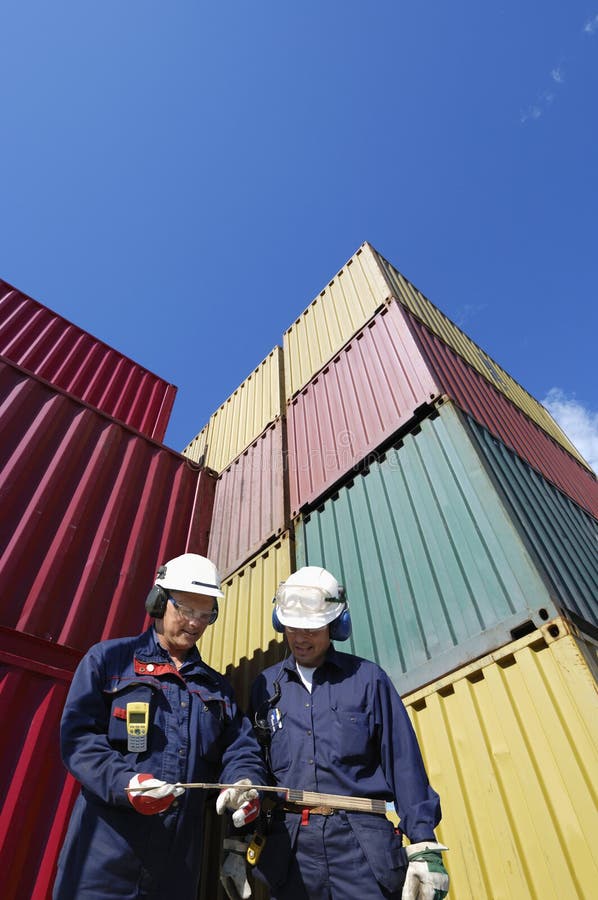 Shipping Containers and Dock Workers Stock Image - Image of export ...
