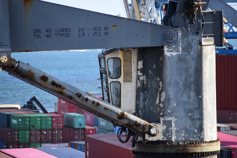 Control of the cargo crane editorial stock photo. Image of ship - 220957733