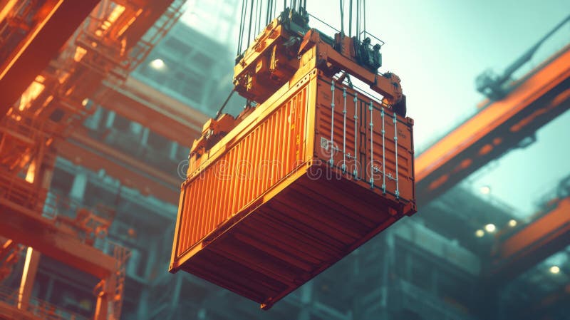 Cargo Crane Lifting Shipping Container at Port Stock Illustration ...
