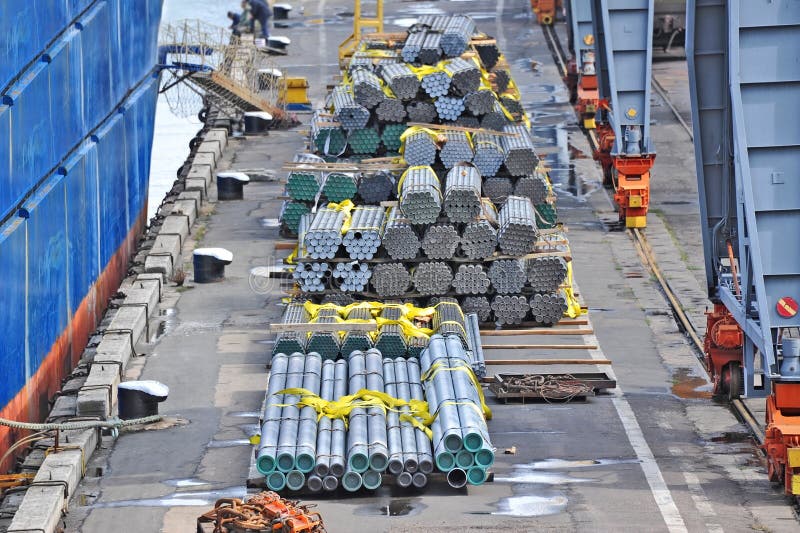 Port Warehouse with Cranes and Cargo Stock Photo - Image of chassis ...