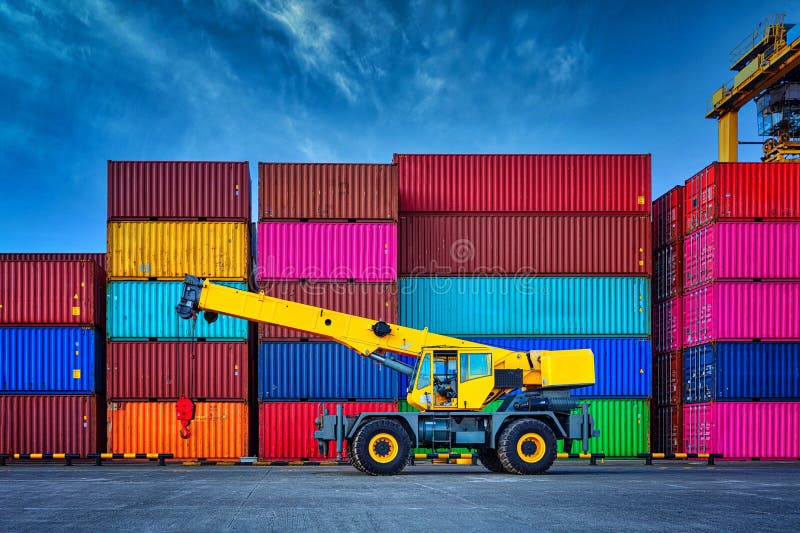 Cargo Crane is in the Process of Transferring Large Colorful Shipping ...