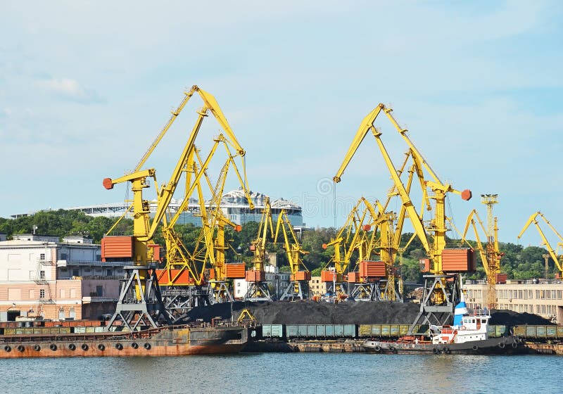 Cargo Crane, Ship, Train and Coal Stock Image - Image of loading ...