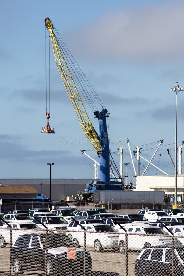 Cargo Crane Unloading Vehicles Stock Photo - Image of heavy, customs ...