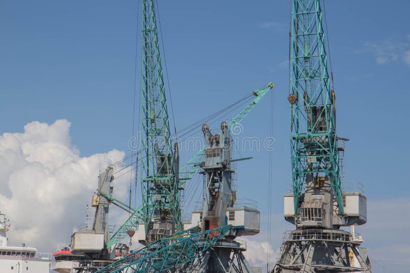 Cargo Cranes in Industrial Port. Sea Port, Cargo Crane Expects the Ship ...
