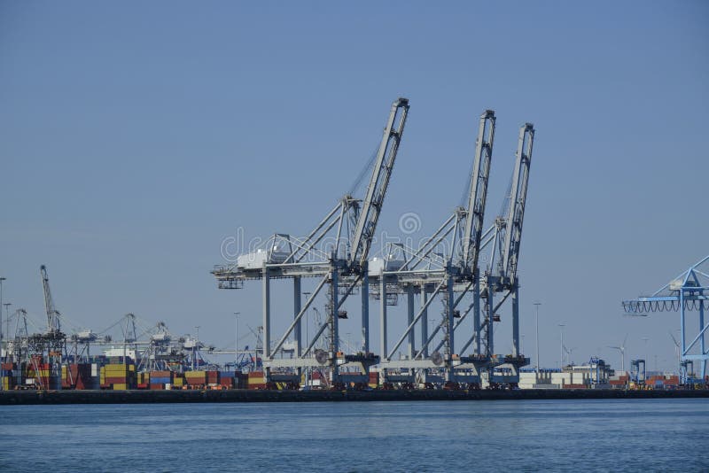 Cargo Cranes in Industrial Port, Cranes and Shipping Containers at ...