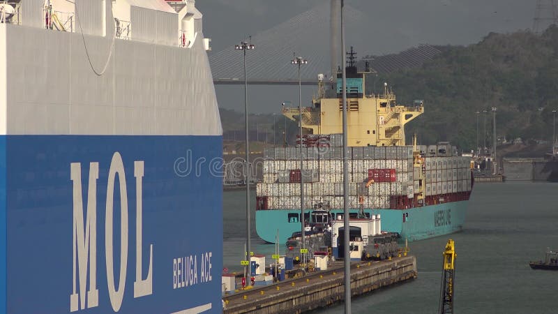 A Cargo and Cruz Ship Leaving the Panama Canal Stock Footage - Video of ...