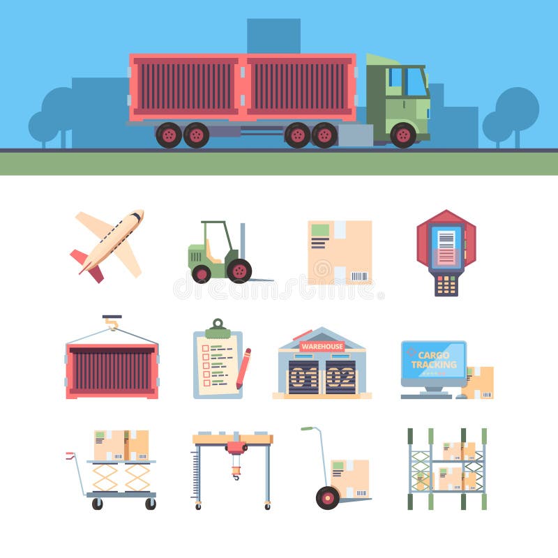 Cargo Delivery Icon. Aircraft Loader Computer Warehouse Van and Other ...