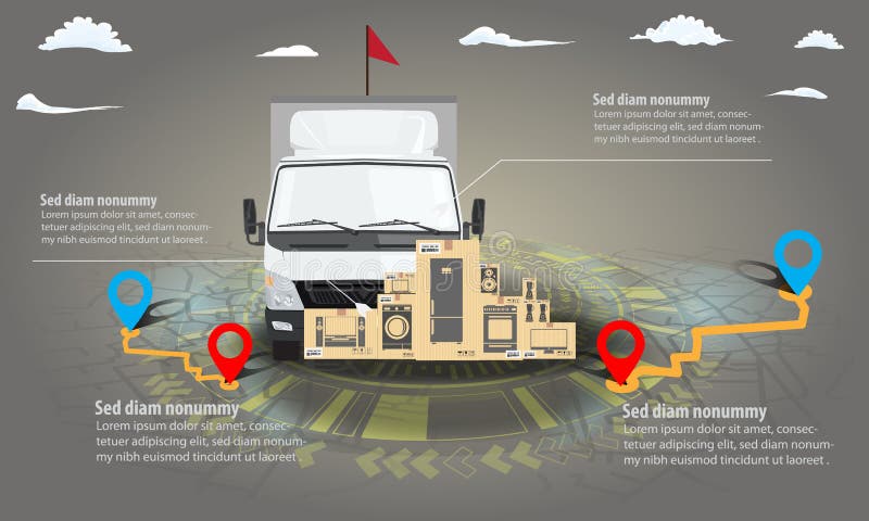 Cargo Delivery Truck Infographic with Stack of Cardboard Boxes ...