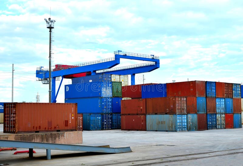 Cargo Dock Terminal with Sea Containers. Stock Image - Image of ...