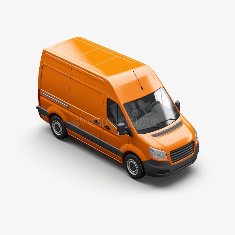 Cargo Express Van Orange Vehicle Top View. 3D Rendering Stock ...