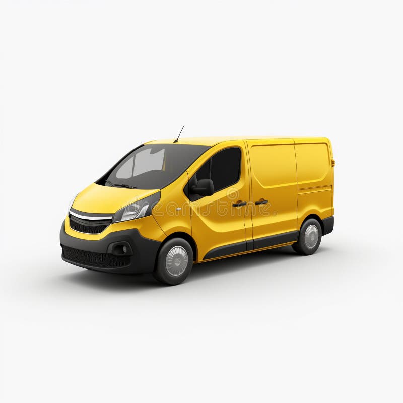 Cargo Express Van Yellow Vehicle Left View. 3D Rendering Stock ...