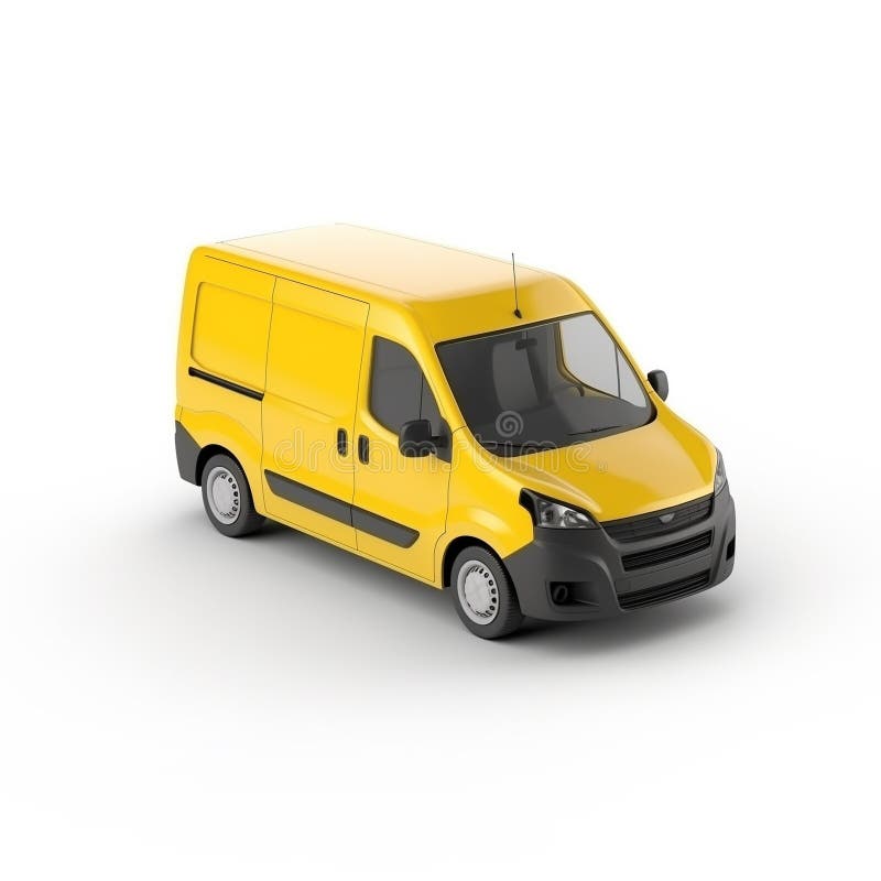 Cargo Express Van Yellow Vehicle Top View. 3D Rendering Stock ...