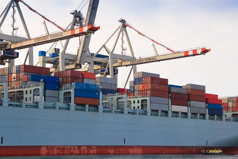 Cargo Freight Container Ship at Harbour Terminal Stock Image - Image of ...