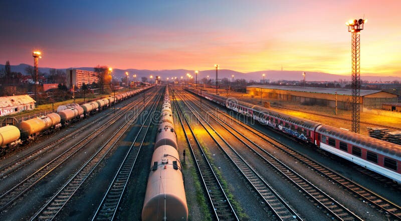 Cargo Freight Train Railroad Station Stock Photo - Image of industry ...