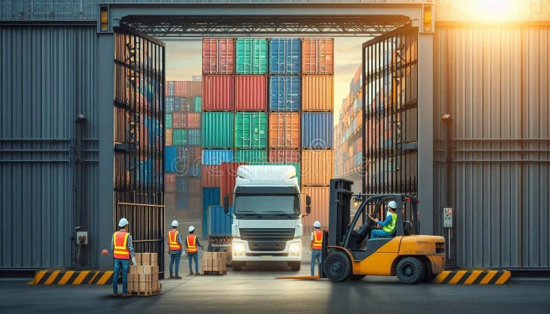 Cargo Gate and Unloading Ramp at Busy Logistics Center AI Stock Photo ...
