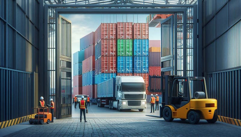 Cargo Gate and Unloading Ramp at Busy Logistics Center AI Stock Image ...