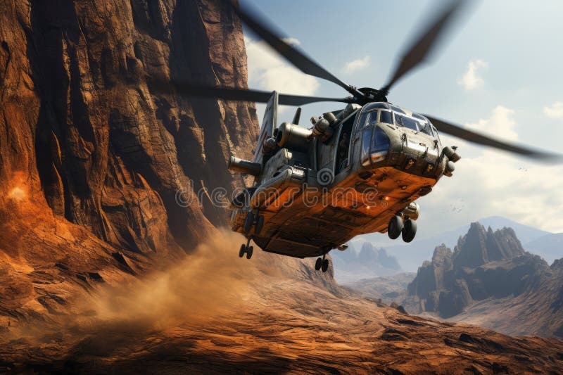 Cargo Helicopter Over Terrain Stock Illustration - Illustration of ...