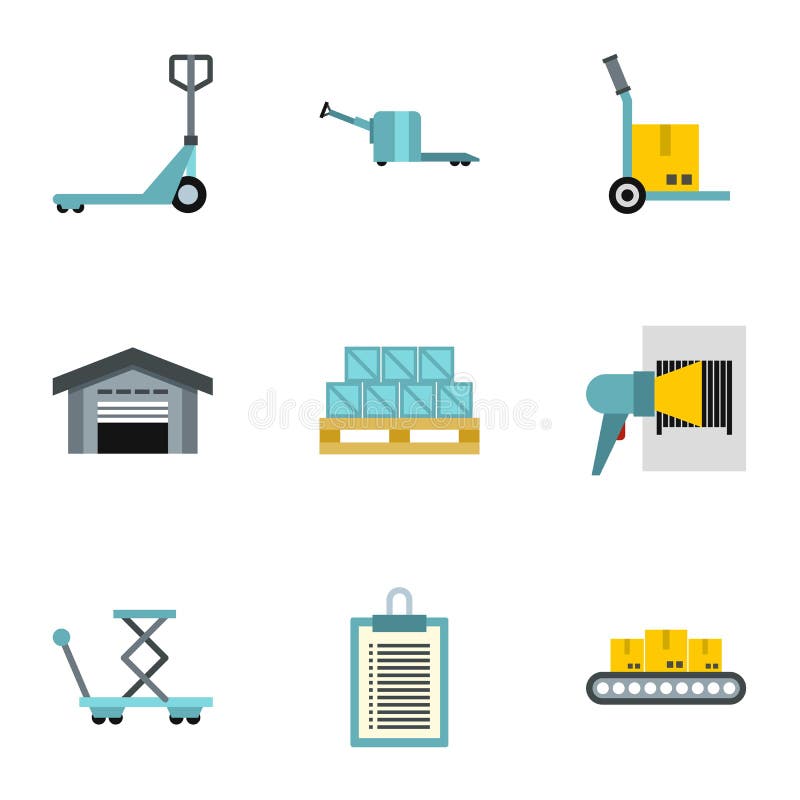 Cargo Icons Set, Flat Style Stock Vector - Illustration of post ...