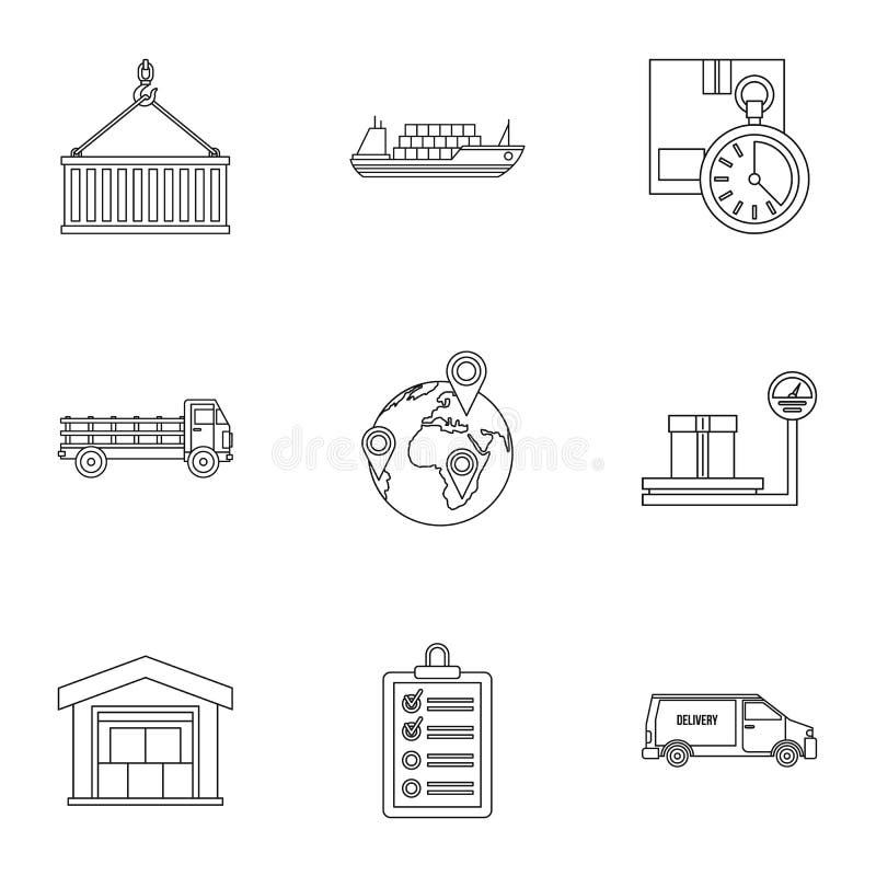 Cargo Icons Set, Outline Style Stock Vector - Illustration of isolated ...