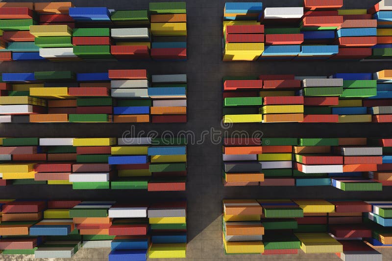 Cargo Industrial Containers Stacked in Rows of Different Colors for ...