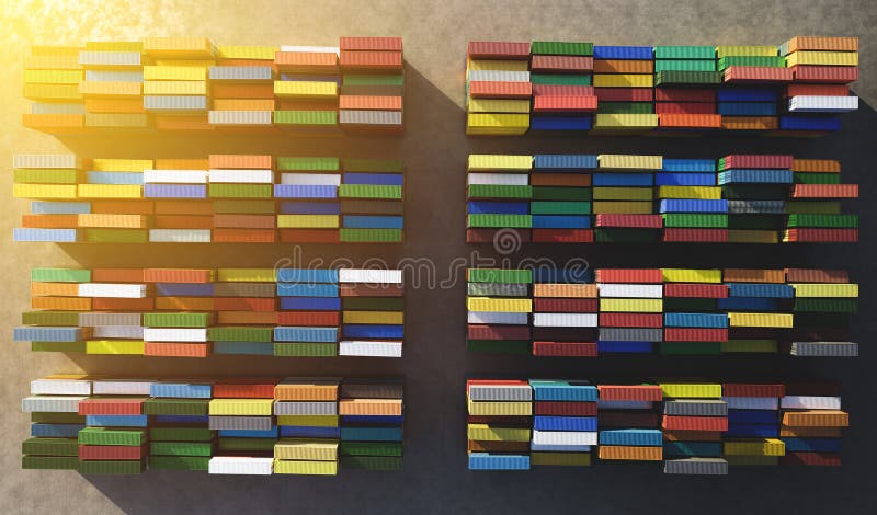 Cargo Industrial Containers Stacked in Rows of Different Colors for ...