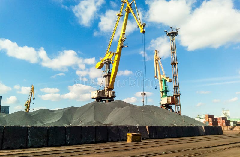 Cargo Industrial Port, Port Cranes. Loading of Anthracite ...