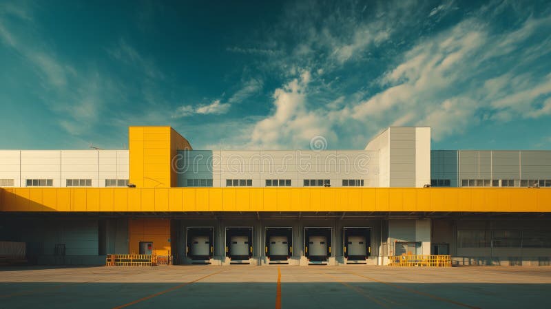 Cargo. Industrial Warehouse Exterior Featuring Loading Docks, Bright ...