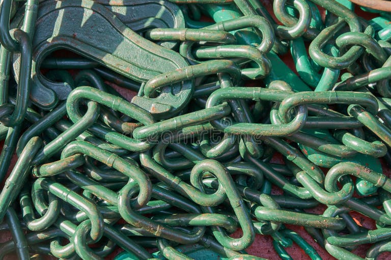 Cargo Lashing Chains on Deck of Merchant Cargo Ship Stock Image - Image ...
