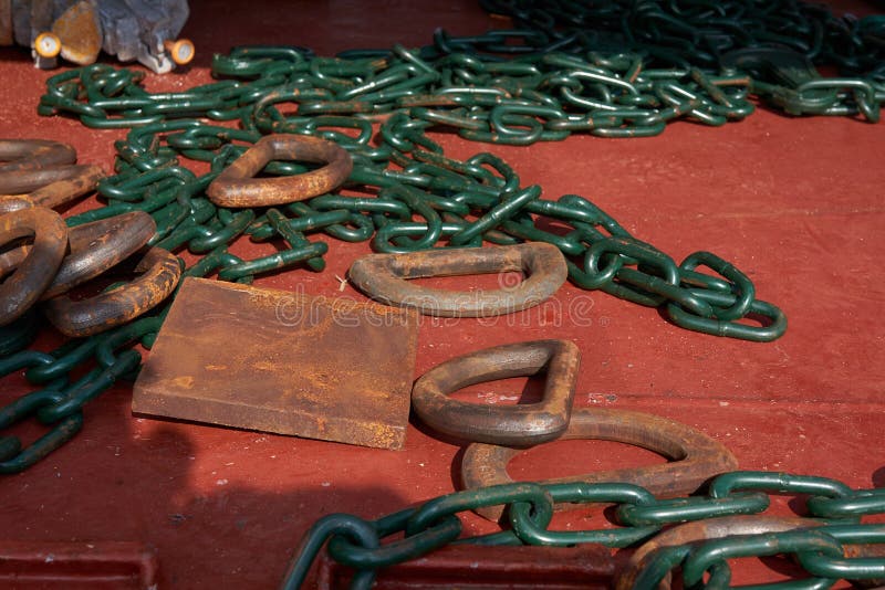 Cargo Securing with Chains on a Ship Stock Photo - Image of securing ...