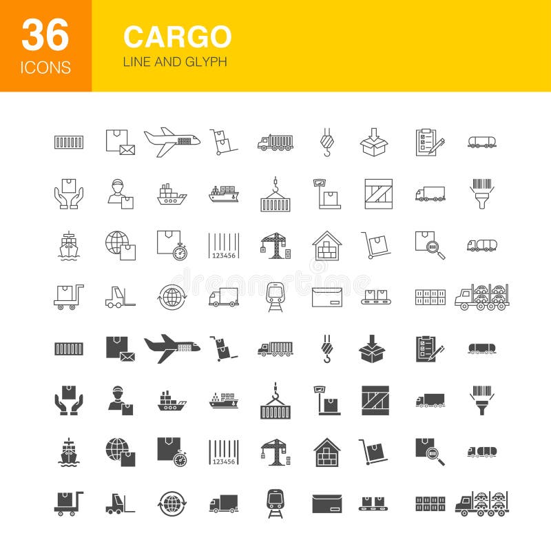 Cargo Line Web Glyph Icons stock illustration. Illustration of marine ...