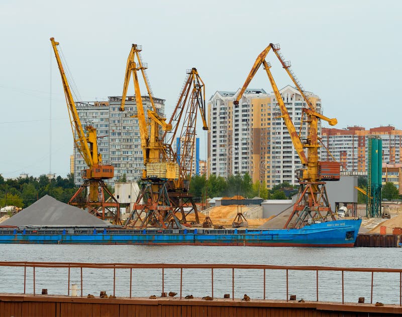 Cargo Loader at Moscow Port Delivery Background Editorial Photography ...
