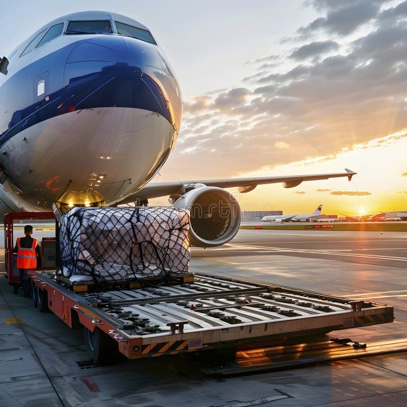 Cargo Loading on Aircraft at Sunset Stock Image - Image of plane ...