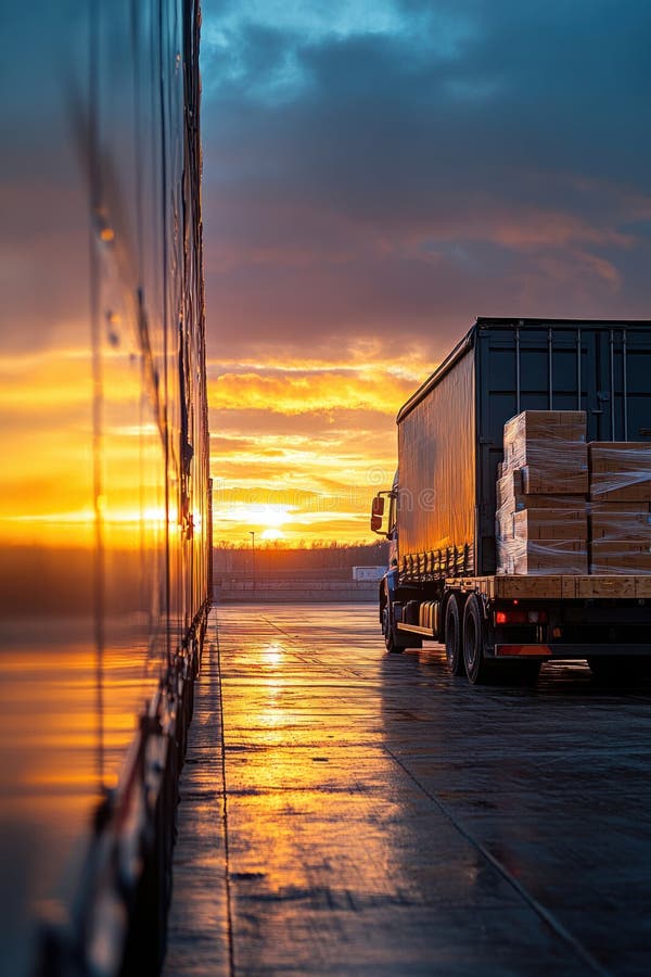 Cargo Loading, a Powerful Truck is Parked at a Loading Dock during ...