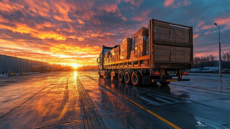 Cargo Loading, a Powerful Truck is Parked at a Loading Dock during ...