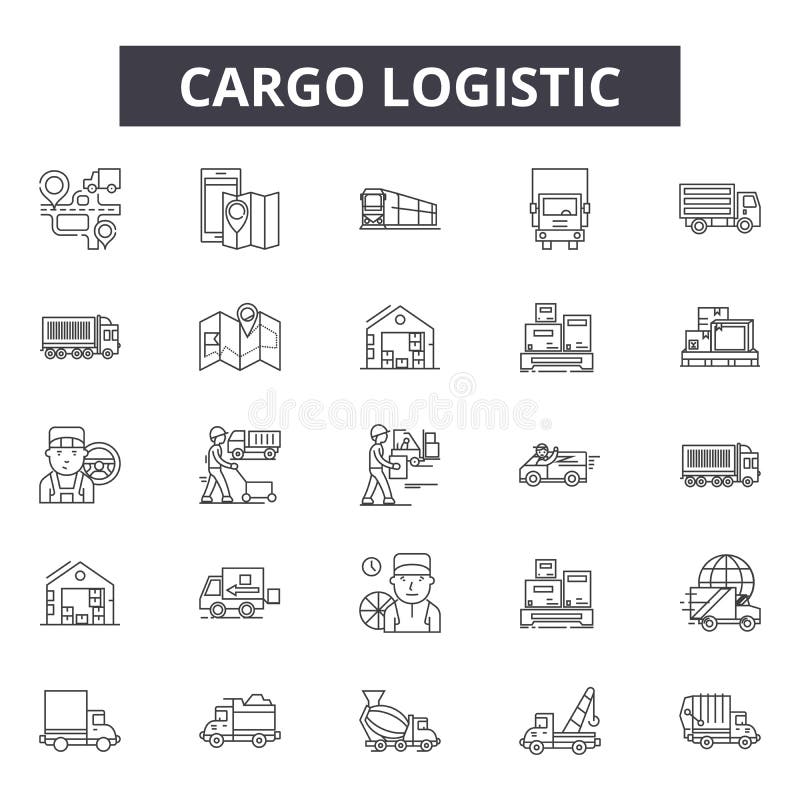 Logistic Line Icons. Outline Cargo Shipping Loading Transportation and ...