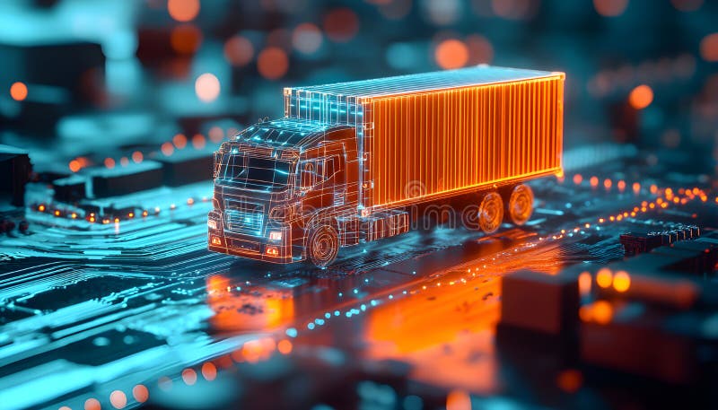 Cargo Logistics Management Tech Concept. Truck on Digital Data Network ...