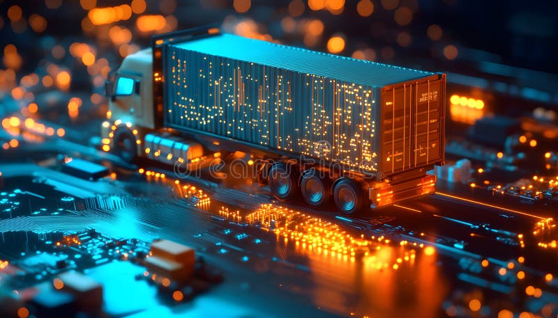Cargo Logistics Management Tech Concept. Truck on Digital Data Network ...