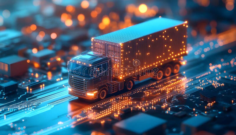 Cargo Logistics Management Tech Concept. Truck on Digital Data Network ...