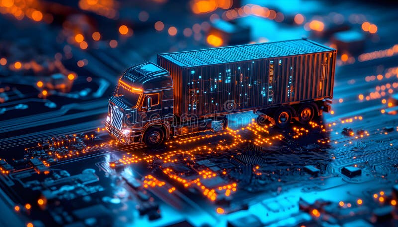 Cargo Logistics Management Tech Concept. Truck on Digital Data Network ...