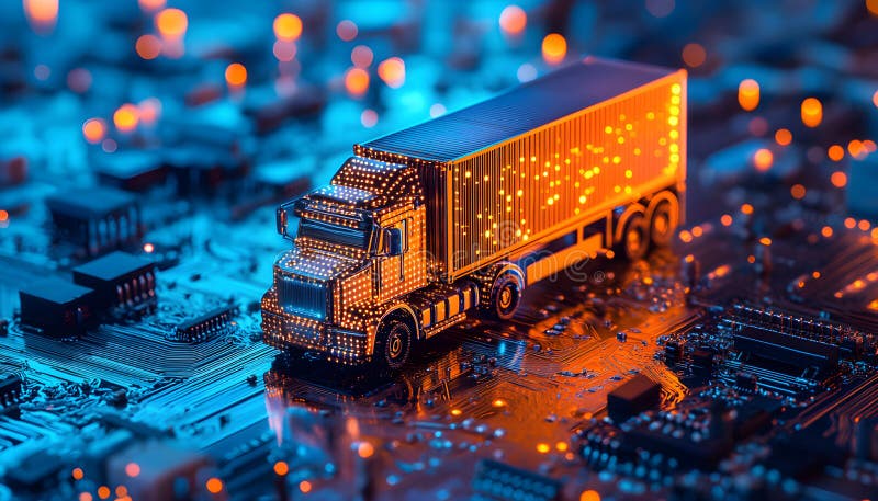 Cargo Logistics Management Tech Concept. Truck on Digital Data Network ...