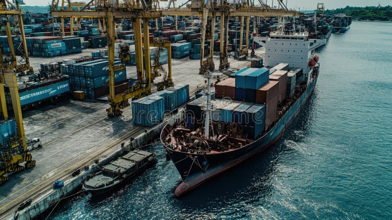 Cargo Management Efficiency in Logistics at Shipping Port Aerial View ...