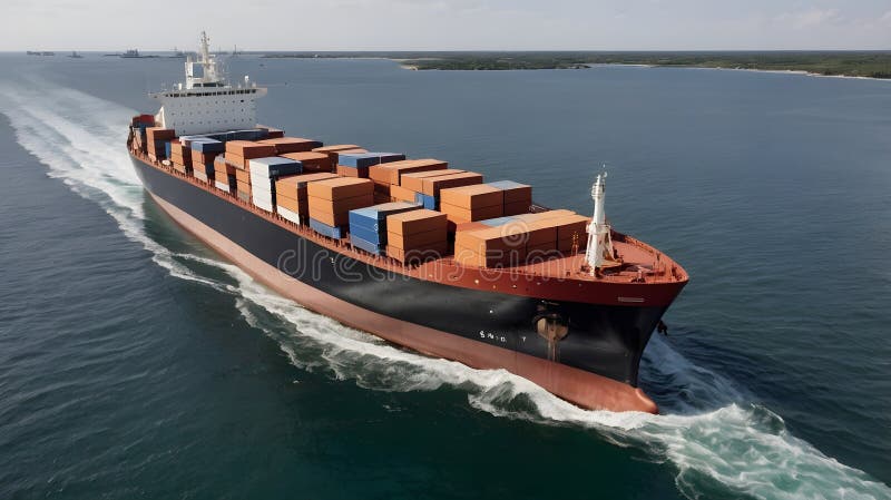 Cargo Marine Container Transport Boat in the Ocean Stock Illustration ...