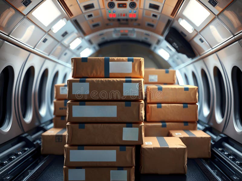 Cargo Packages Stacked Inside an Airplane for Air Freight ...