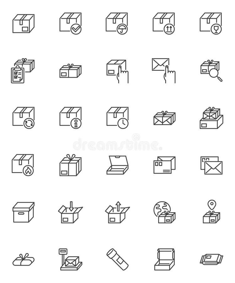 Cargo Packaging Line Icons Set Stock Vector - Illustration of pack ...