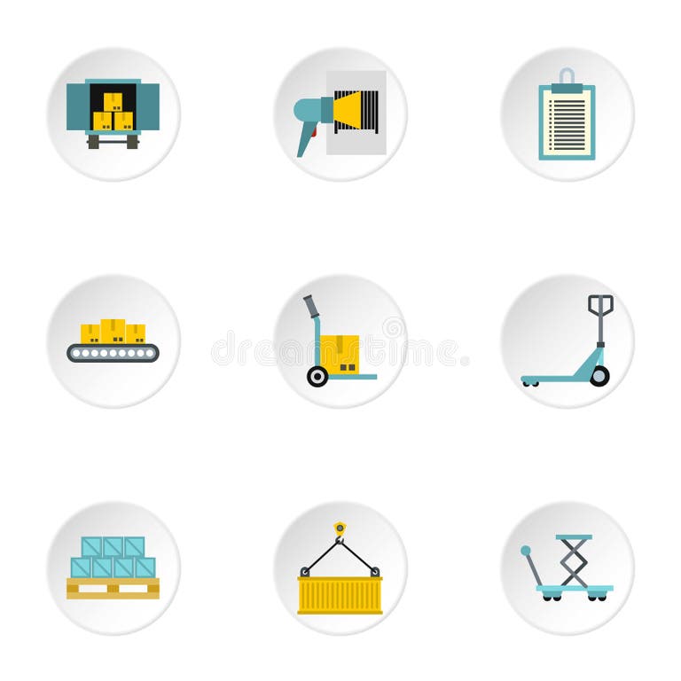 Cargo Packing Icons Set, Flat Style Stock Vector - Illustration of ...