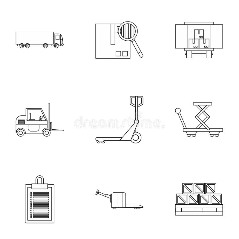 Cargo Packing Icons Set, Outline Style Stock Vector - Illustration of ...